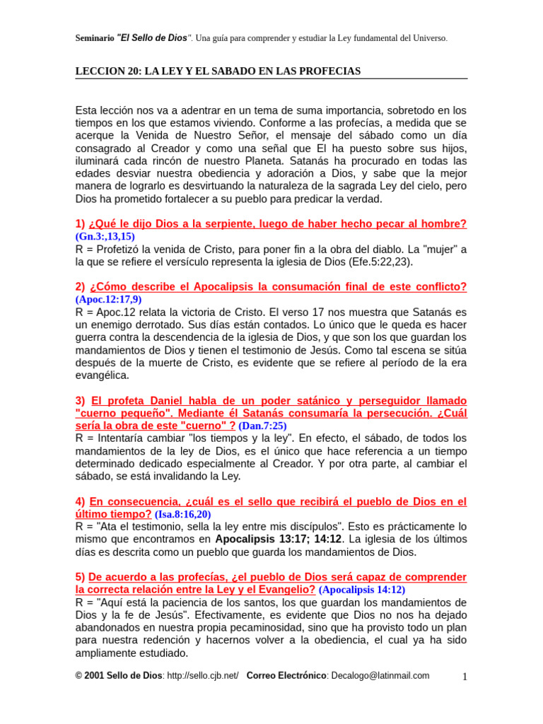 Leccion 20 | PDF | Creencia religiosa y doctrina | Contenido bíblico