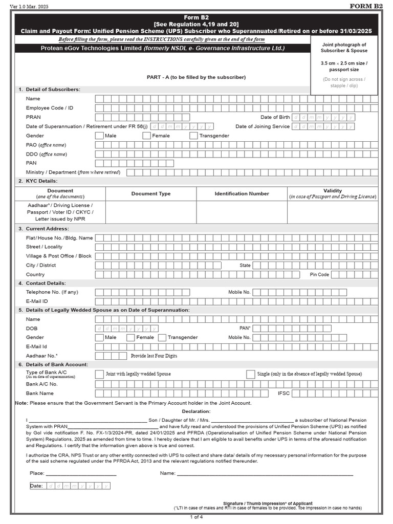 Unified Pension Scheme (UPS) Withdrawal Form B2 | PDF | Pension ...