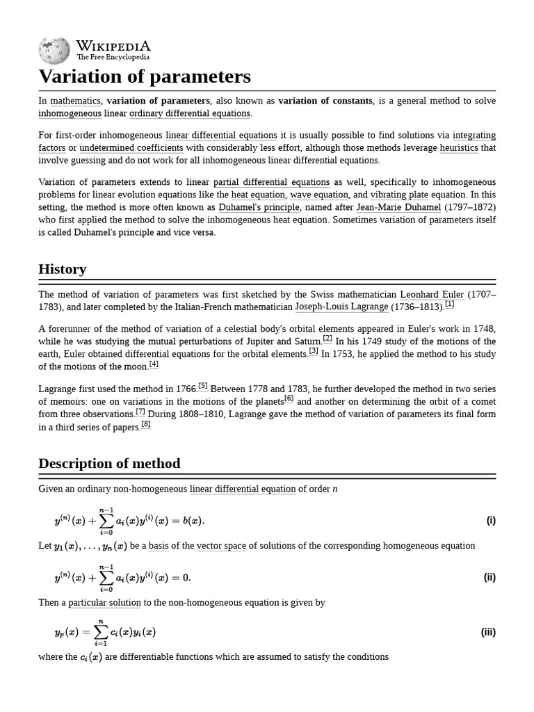 Variation_of_parameters | PDF | Mathematical Objects | Equations