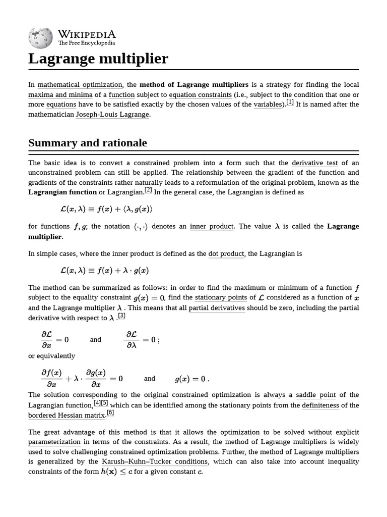 Lagrange Multiplier | PDF | Mathematical Optimization | Mathematical Analysis