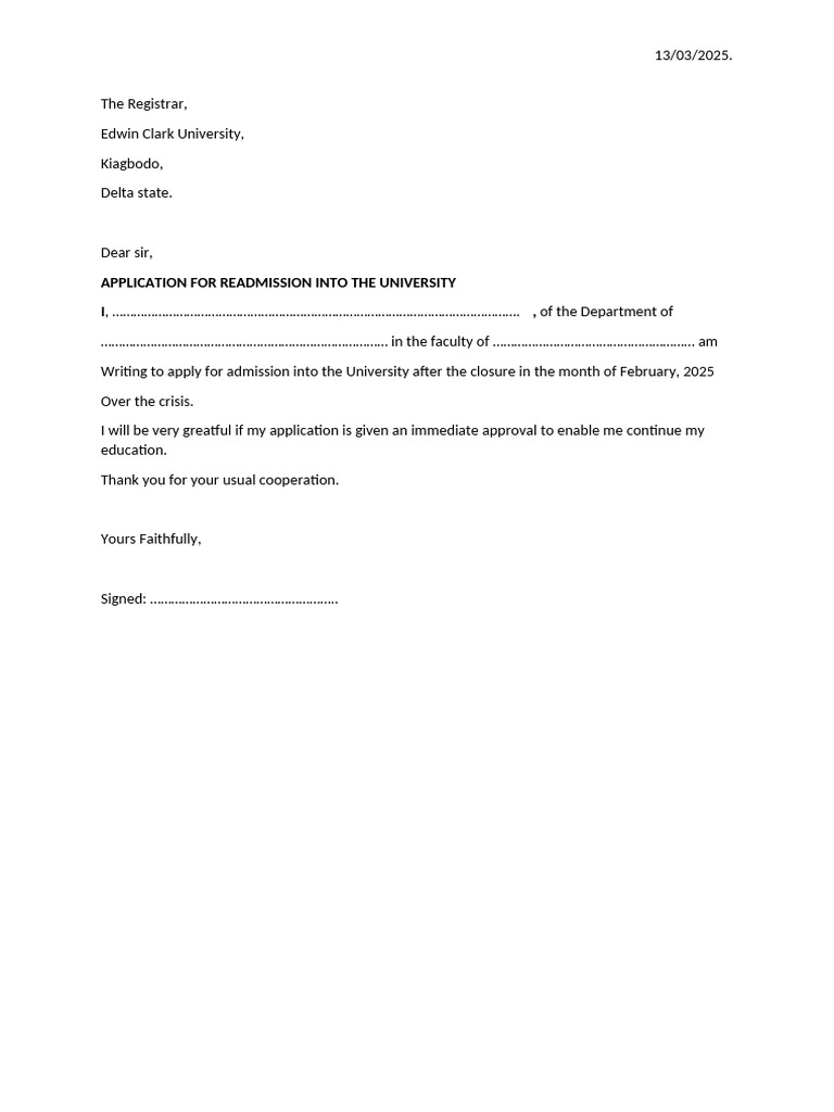 Re Admission Letter | PDF