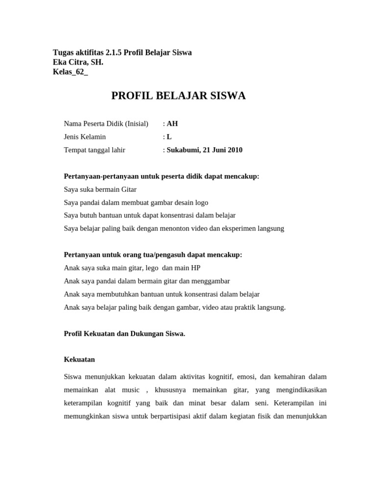 2.1.5 Profil Belajar Siswa - Eka Citra | PDF