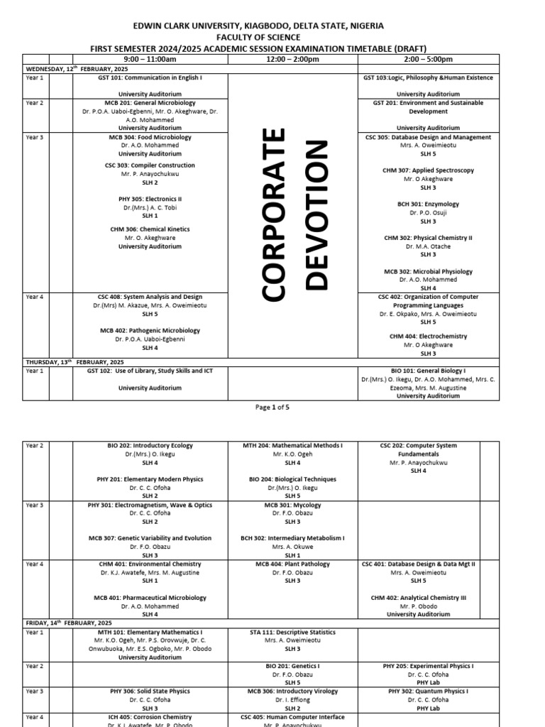 Ecu First Semester 2024-2025 Exam Timetable - 090253 | PDF | Physical ...