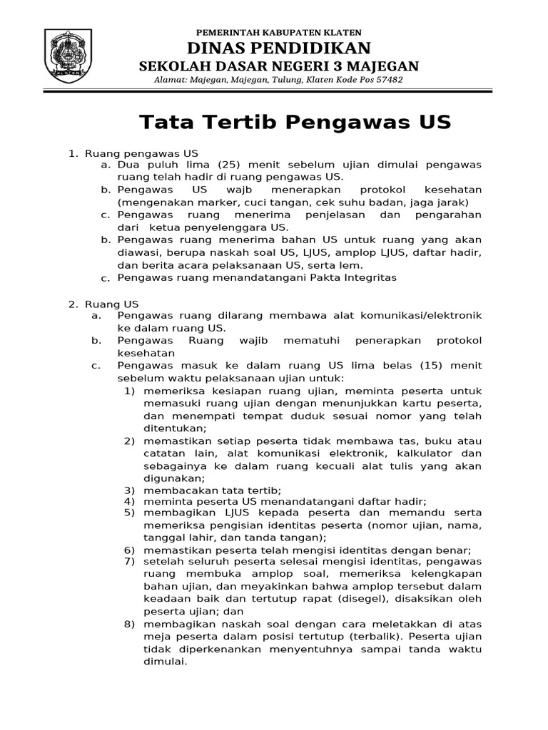 TATA TERTIB DAN PAKTA INTEGRITAS US | PDF