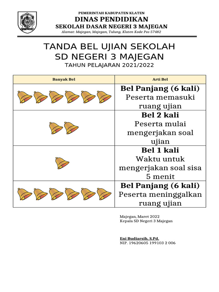 Tanda Bel Ujian Sekolah | PDF