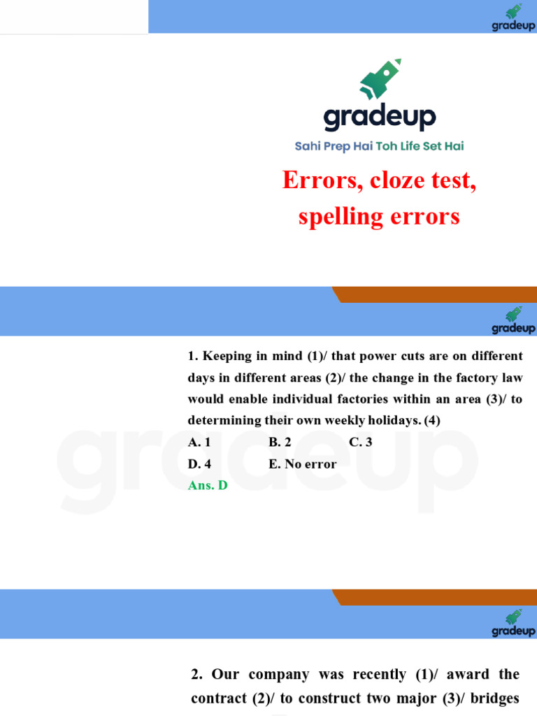Errors + Cloze Test +Spelling Errors | PDF