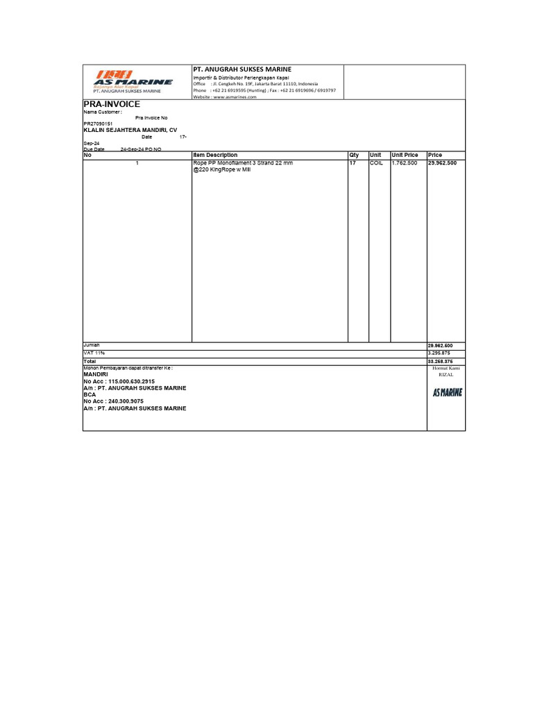 Invoice Klalin SM, CV-1 | PDF
