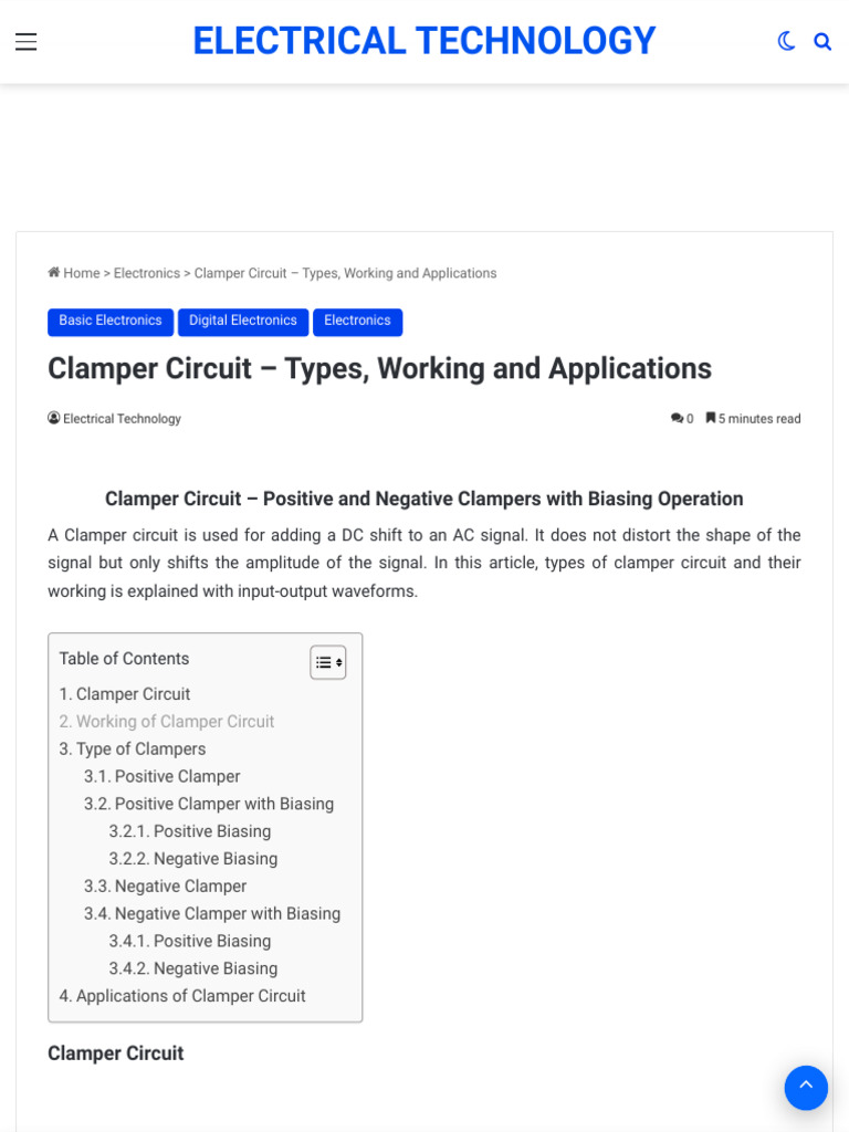Clamper Circuit - Types, Working and Applications-2 | PDF | Transformer ...