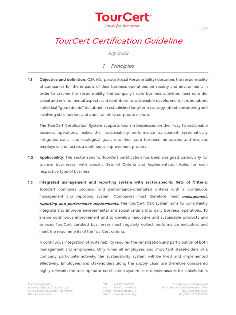 TourCert Certification Guideline 2022 1 | PDF | Corporate Social Responsibility | Audit