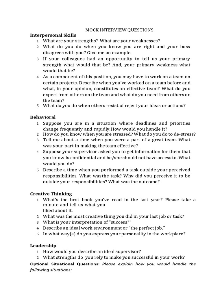Mock Interview Questions | PDF | Social Psychology | Applied Psychology