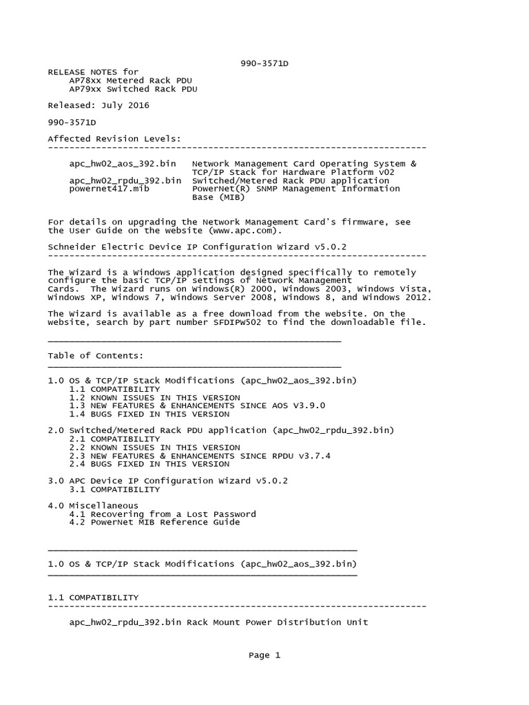 APC AP7941 AOS V3.9.2 Release Notes | PDF | Microsoft Windows ...