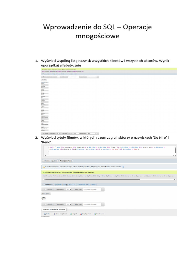 Wprowadzenie Do SQL Operacje: - Mnogościowe | PDF
