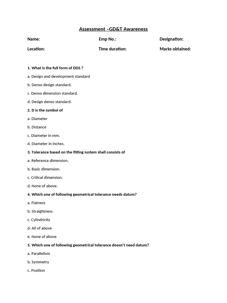 Revised GD & T Assessment Sheet | PDF