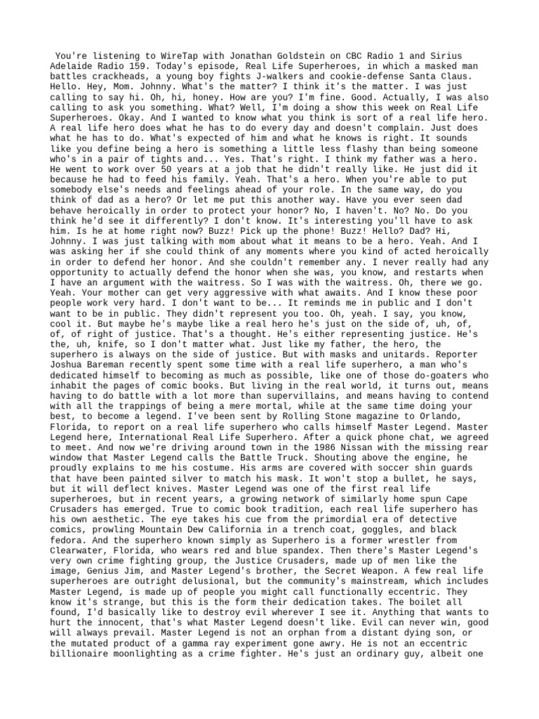 Wiretap - S08E12 - Real Life Superheroes | PDF | Batman