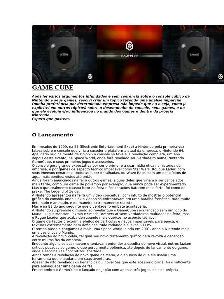 Análise do Nintendo GameCube e seus Jogos | PDF | Nintendo | Videogames