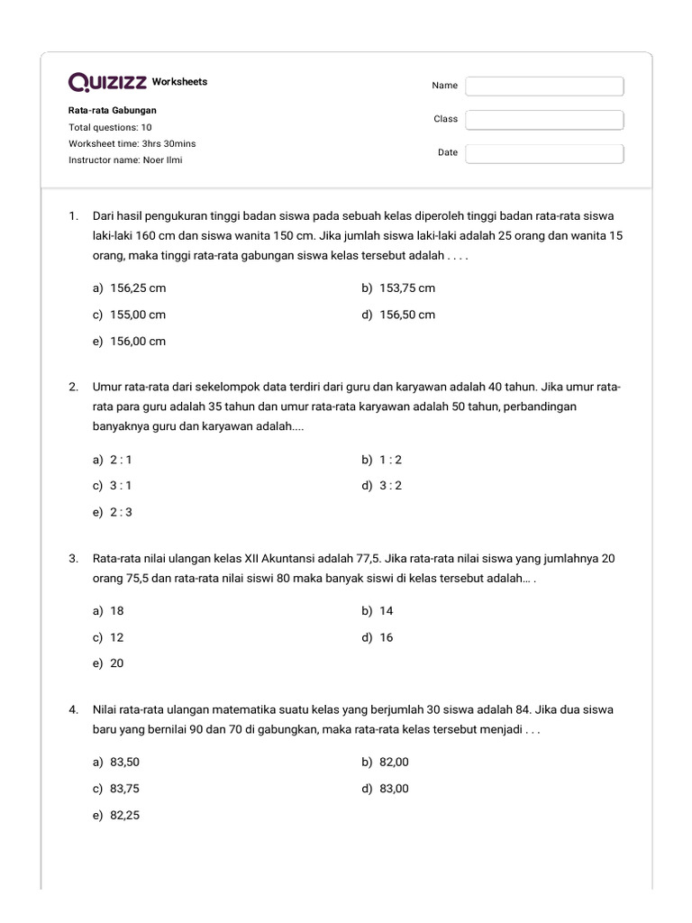 Rata-Rata Gabungan - Quizizz | PDF