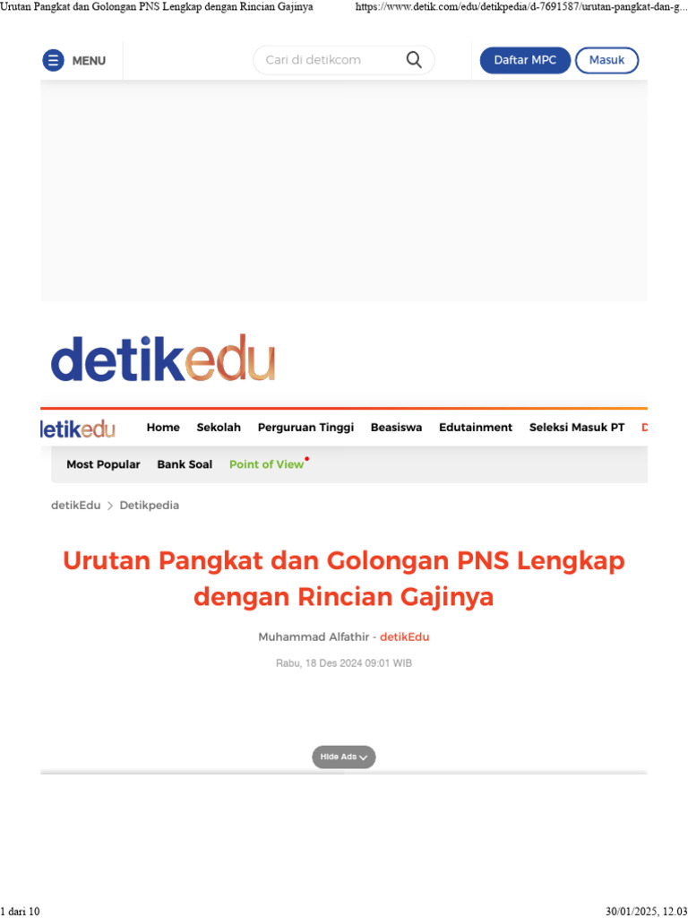 Urutan Pangkat dan Golongan PNS | PDF