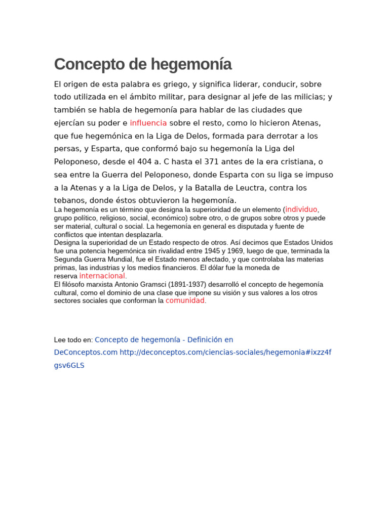 Definición y concepto de hegemonía | PDF