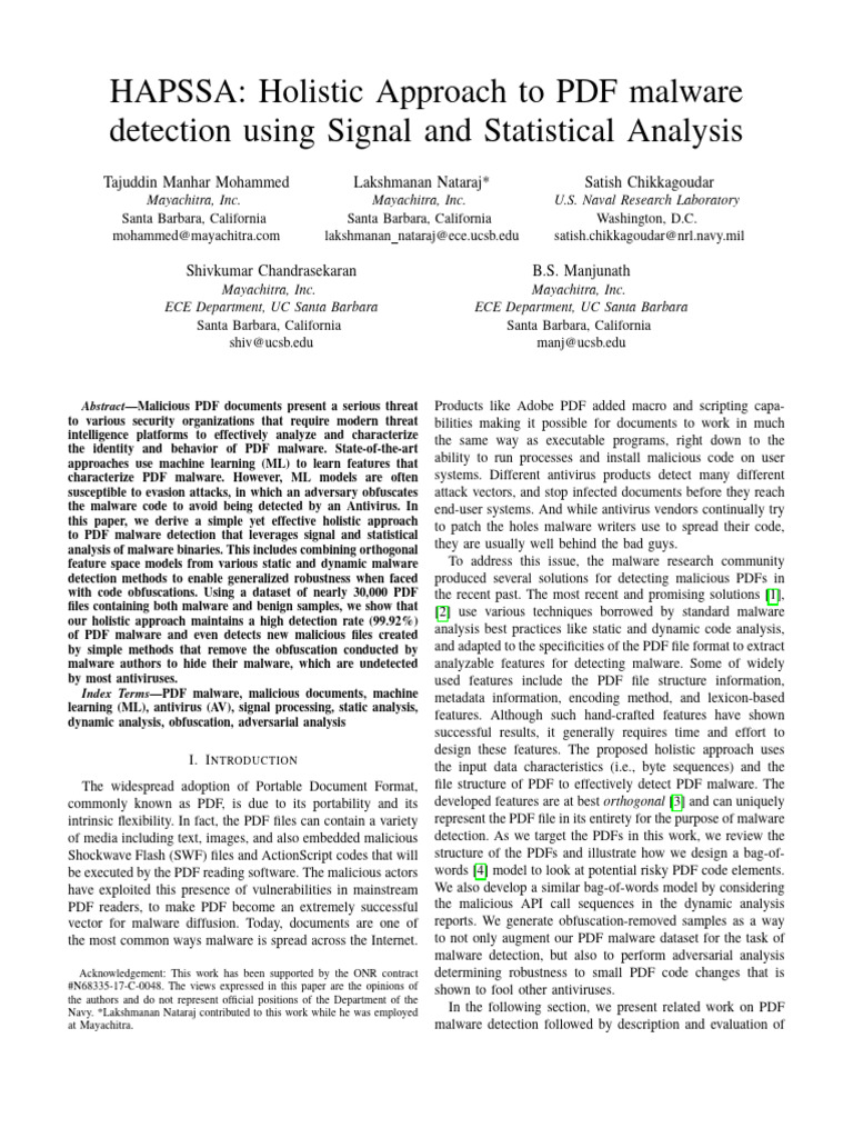 Mohammed Et Al. - 2021 - HAPSSA Holistic Approach To PDF Malware Detection | PDF | Malware ...