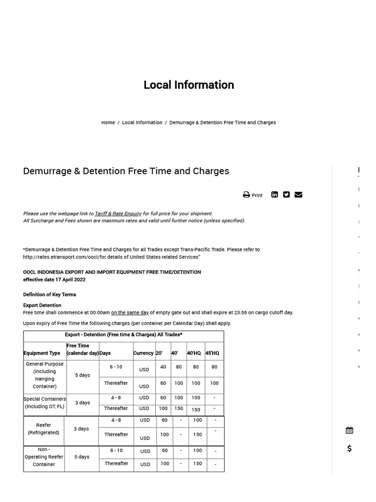 OOCL Demurrage & Detention Charges | PDF | United States Dollar | Cargo