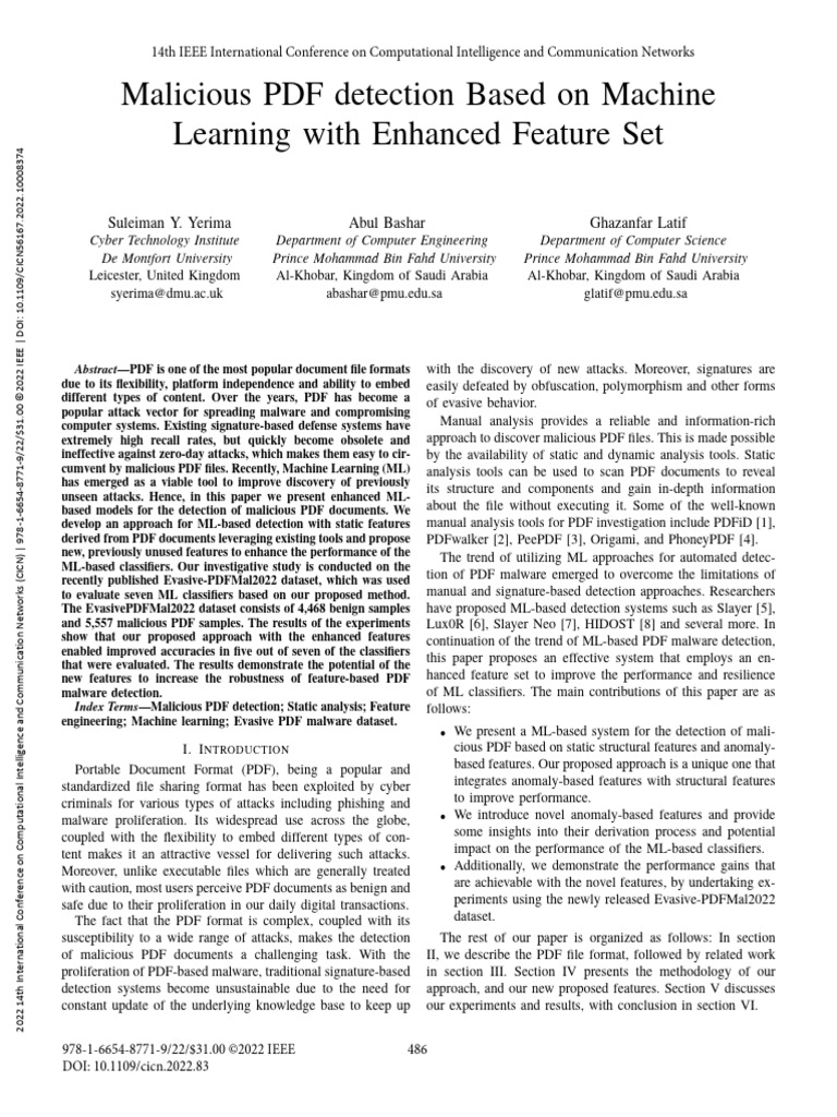 Enhanced ML for Malicious PDF Detection | PDF | Support Vector Machine ...