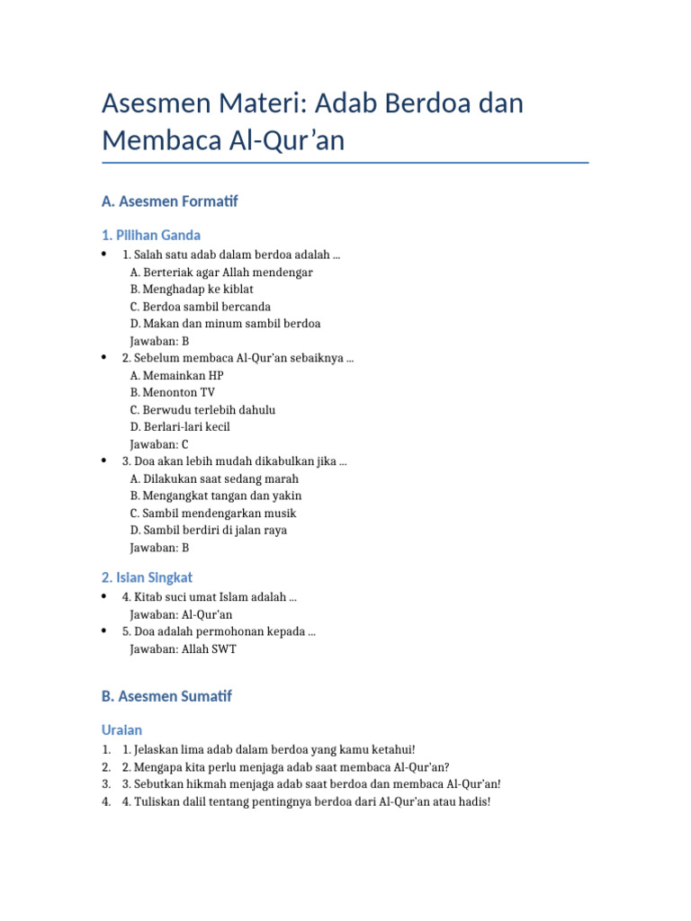 Asesmen Adab Berdoa Dan Membaca AlQuran | PDF