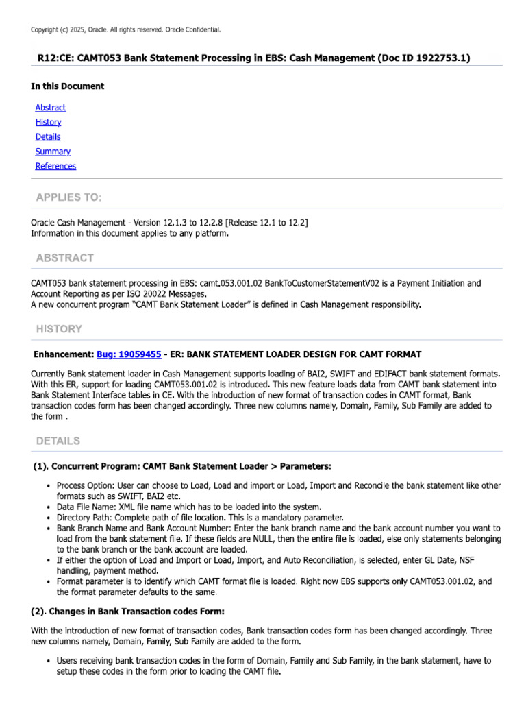 R12 CE-CAMT053 Bank Statement Processing in EBS Cash Management (Doc ID1922753.1) | PDF