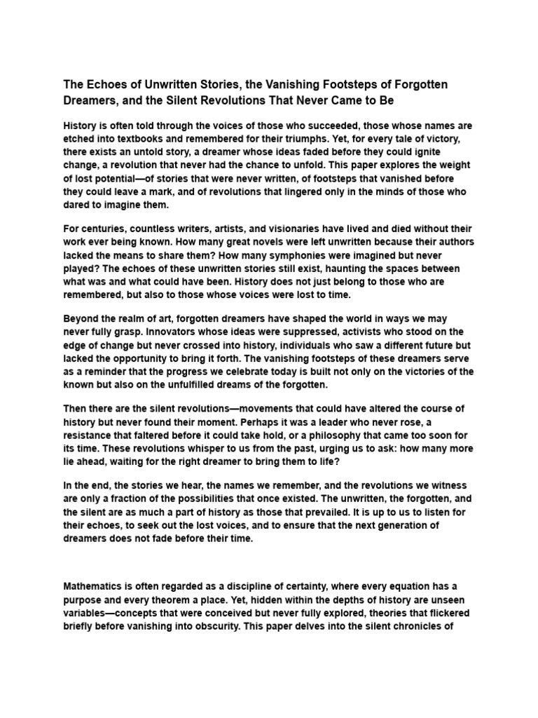 The Echoes of Unwritten Stories, The Vanishing Footsteps of Forgotten ...