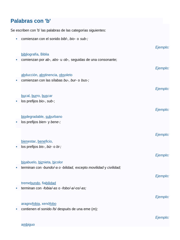 Reglas de escritura: 'b' y 'v' | PDF | Mecánica del lenguaje ...