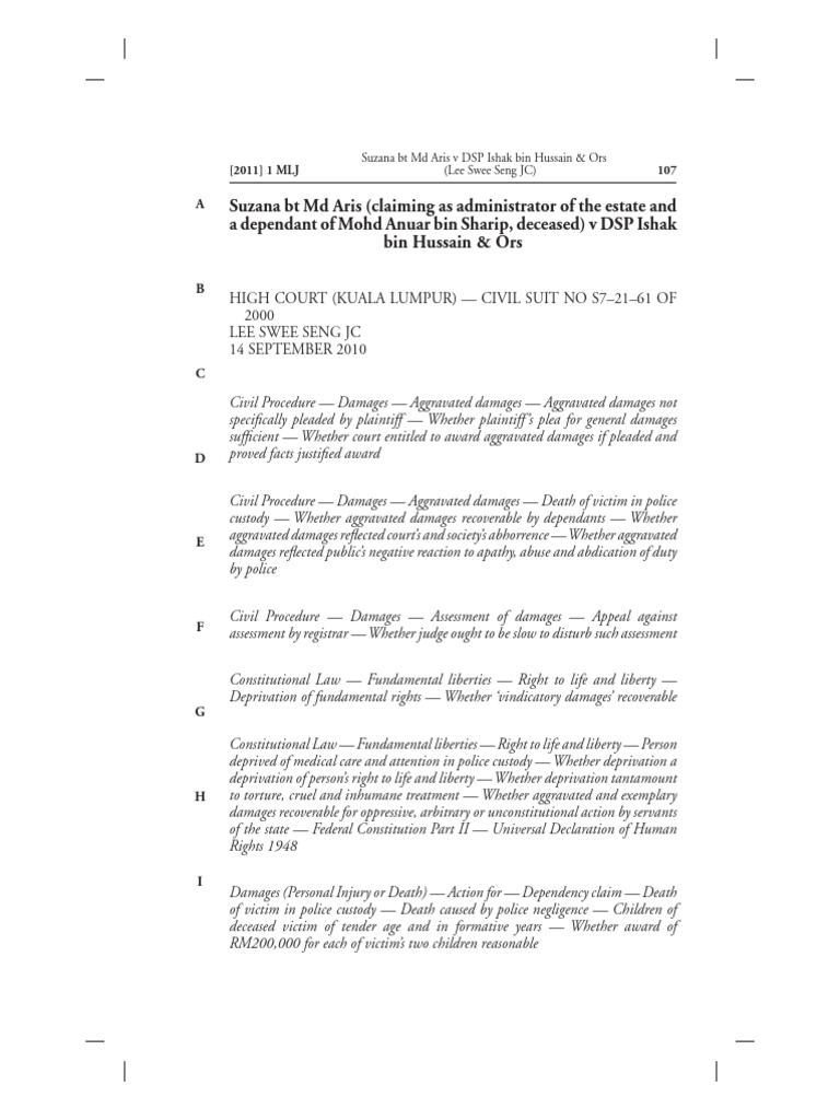 Suzana BT MD Aris (Claiming As Administrator of The Estate and A ...