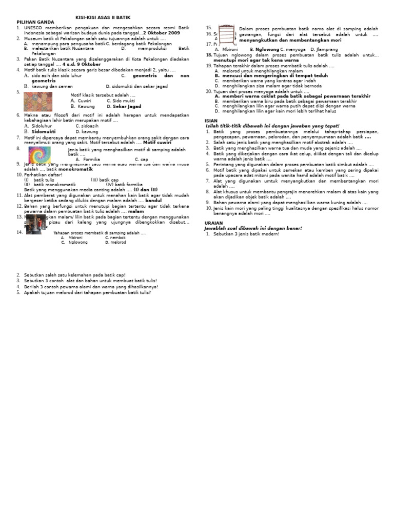 Kisi Kisi Asas Ii Batik | PDF