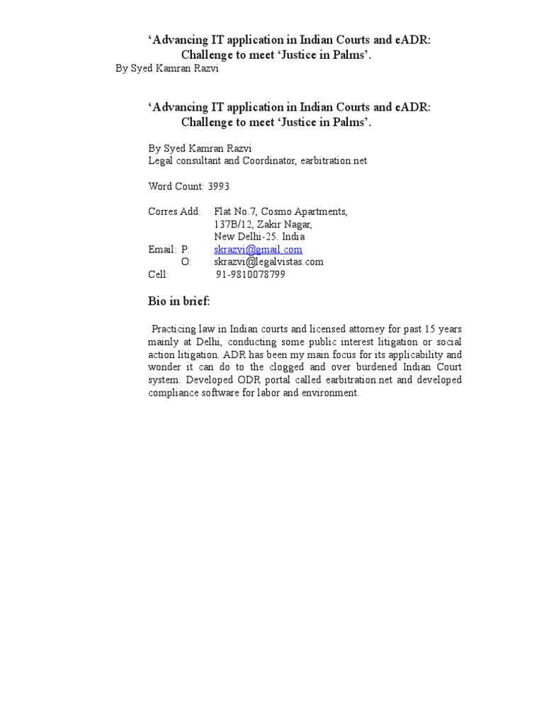 Advancing IT Application in Indian Courts and eADR: Challenge To Meet ...