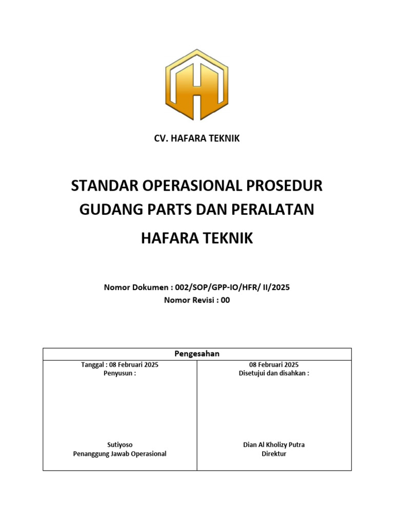 Sop - 002 Gudang Parts Dan Peralatan | PDF