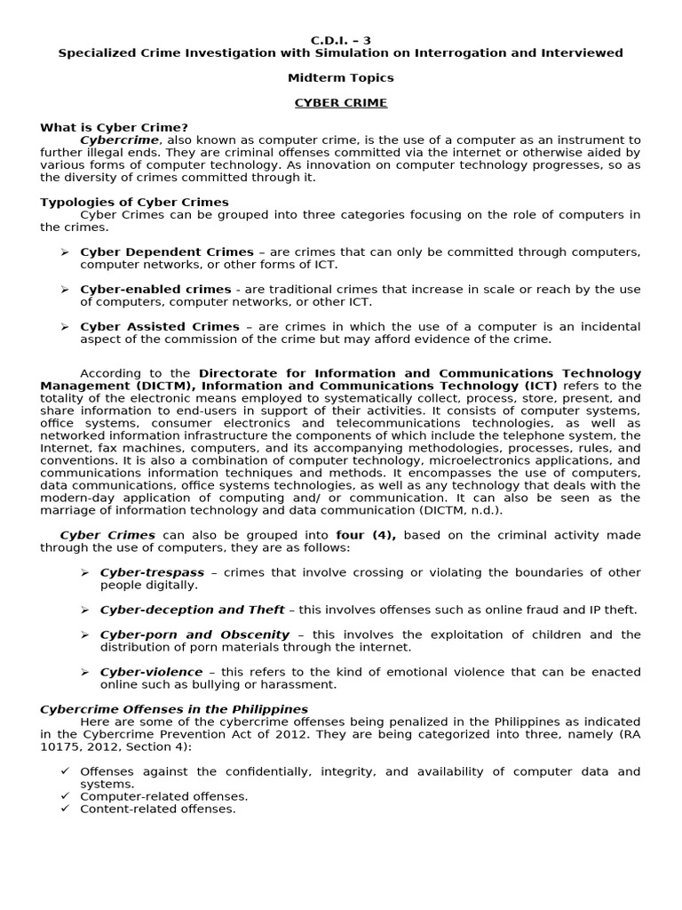 C.D.I. 3 Midterm Coverage | PDF | Computer Virus | Evidence (Law)