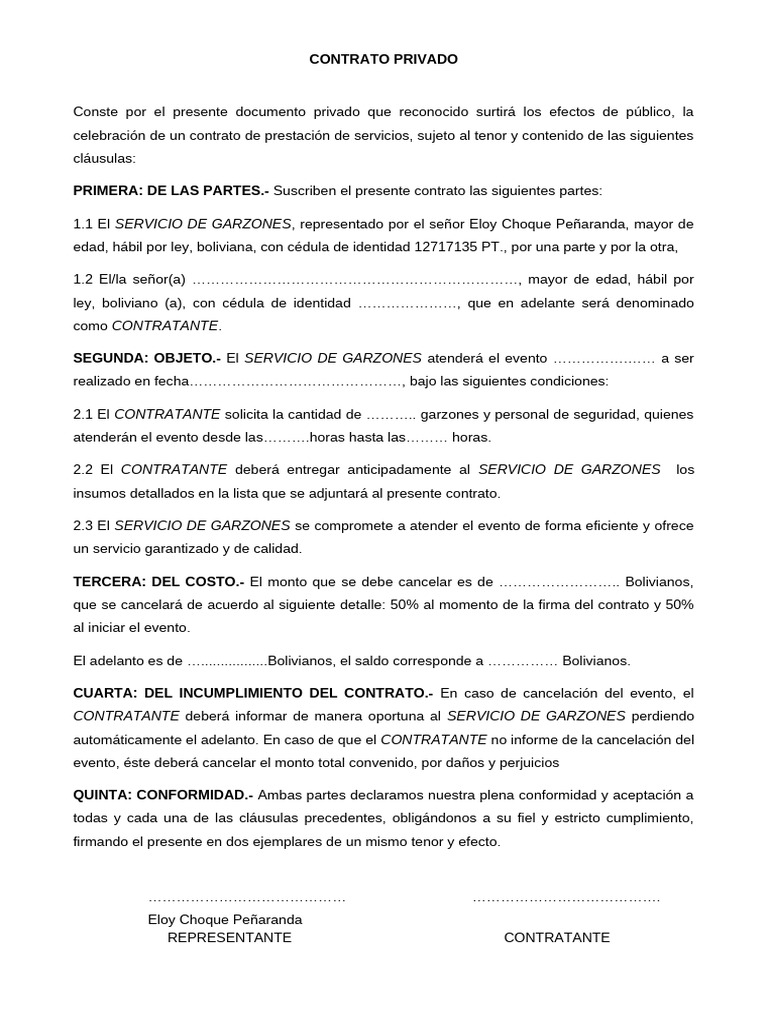 Contrato Privado Garzones | PDF