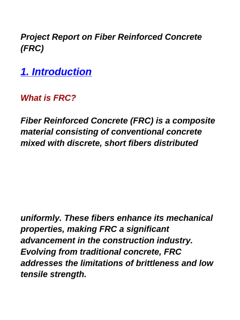 Project Report On Fiber Reinforced Concrete (FRC) | PDF | Concrete | Fracture