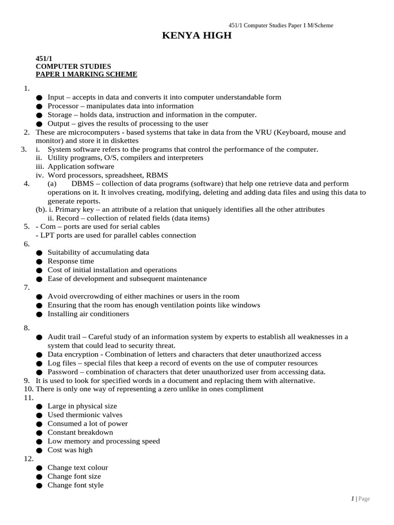 2021 Comp Mscheme p1 Kenya High Mock Teacher - Co .Ke | PDF | Computer Data Storage | Computer File