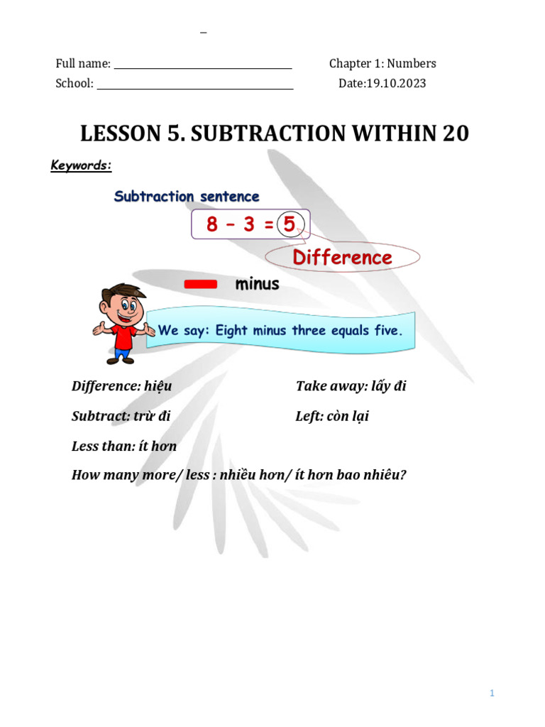 Lesson 5. Subtraction Within 20 | PDF