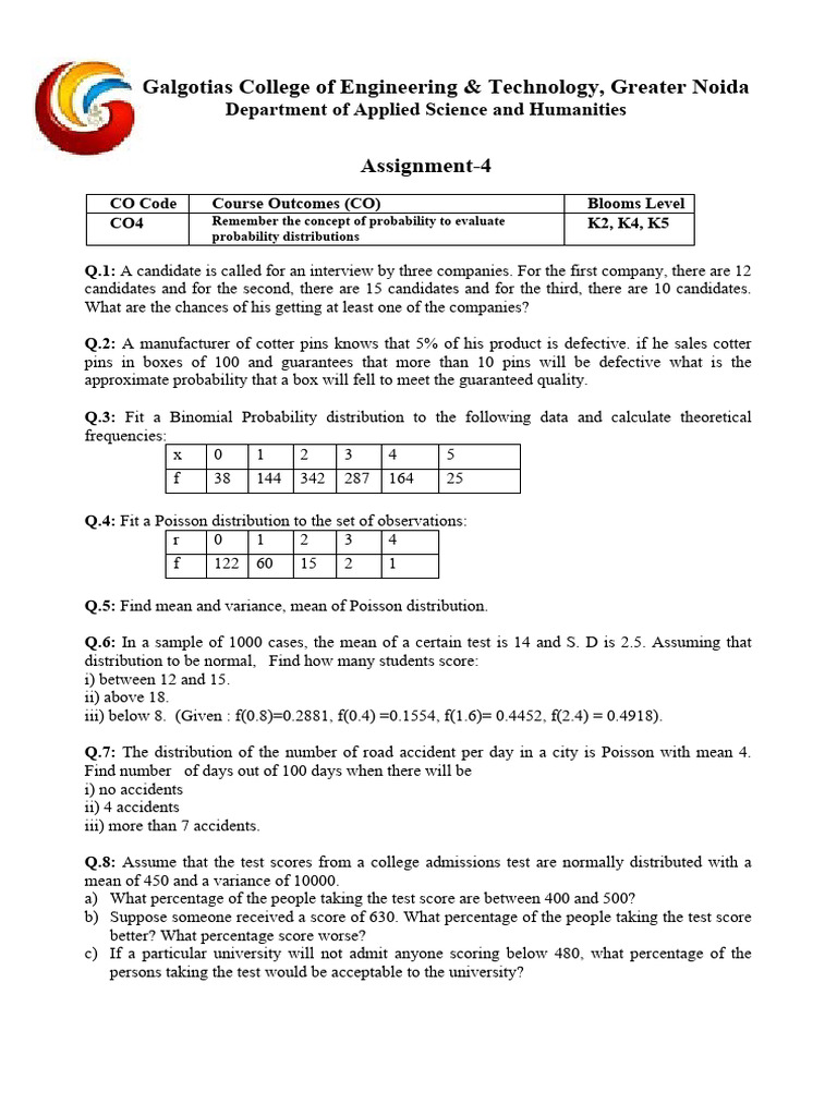 Assignment 4 Math IV Unit 4 | PDF