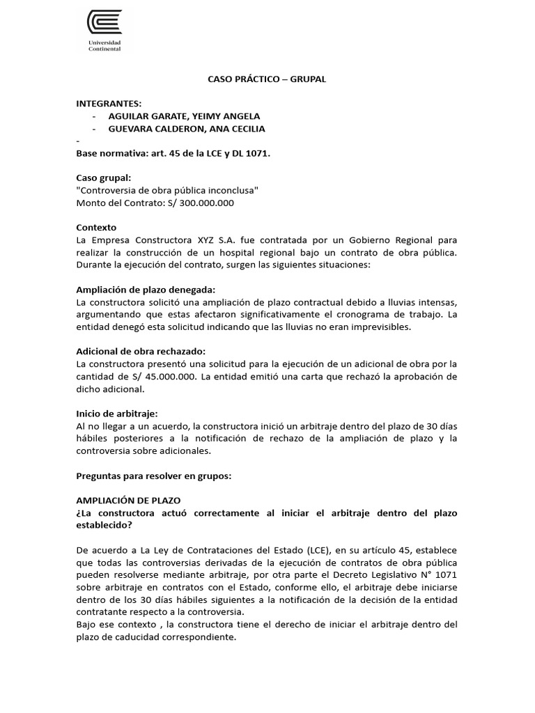 ARBITRAJE-CASO PRÁCTICO – GRUPAL.docx | PDF | Arbitraje | Justicia