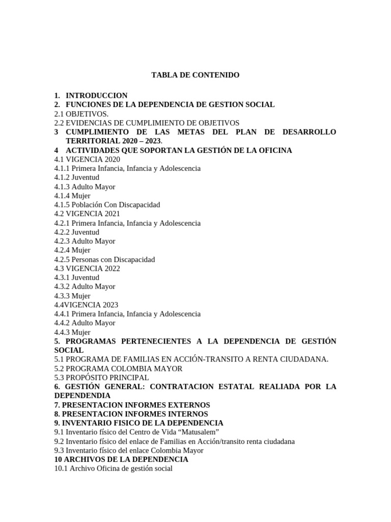Tabla de Contenido | PDF