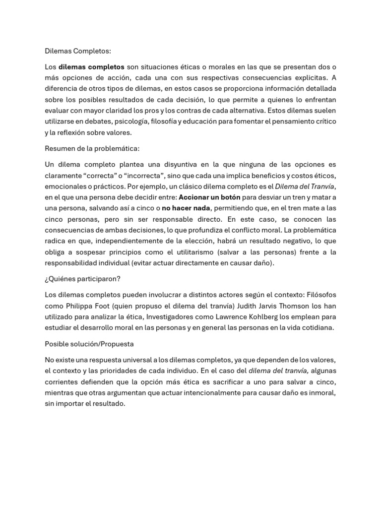 Dilemas Completos: Ética y Decisiones | PDF