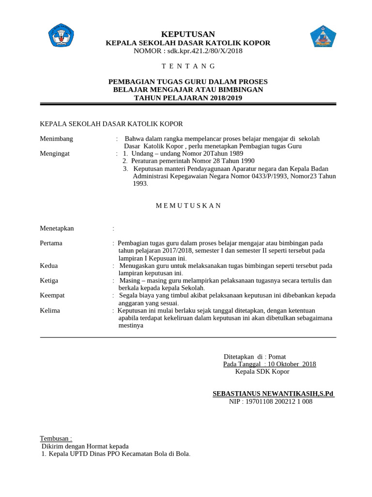 SK PEMB. TUGAS 2018 - NOV.2018 | PDF