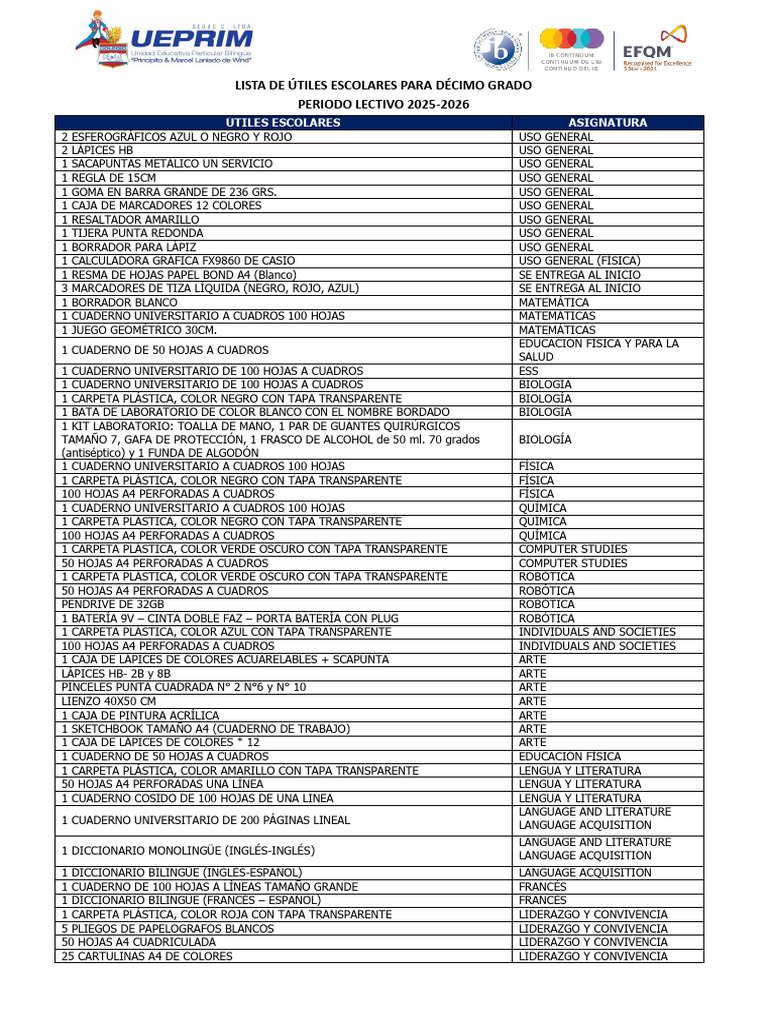 language-acquisition-g1-decimo-grado-lista_utiles_escolares_libros&obras_2025-2026 | PDF | Color ...