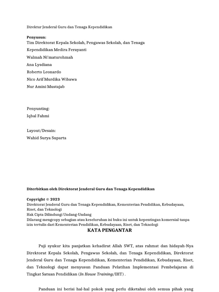 Panduan IHT 2023 Satuan Pendidikan | PDF