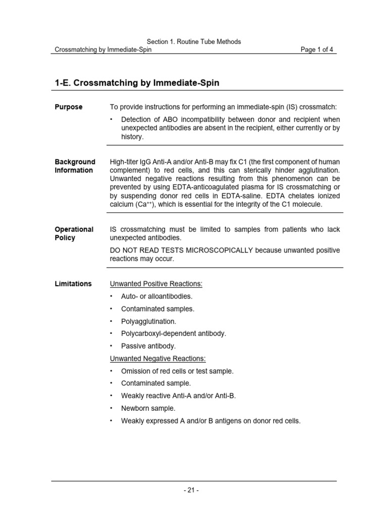 Immediate-Spin Crossmatch Guide | PDF | Blood Plasma | Clinical Medicine