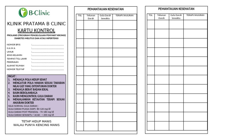 Kartu Kontrol Prolanis | PDF