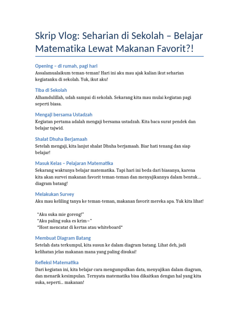 Skrip Vlog Seharian Di Sekolah | PDF