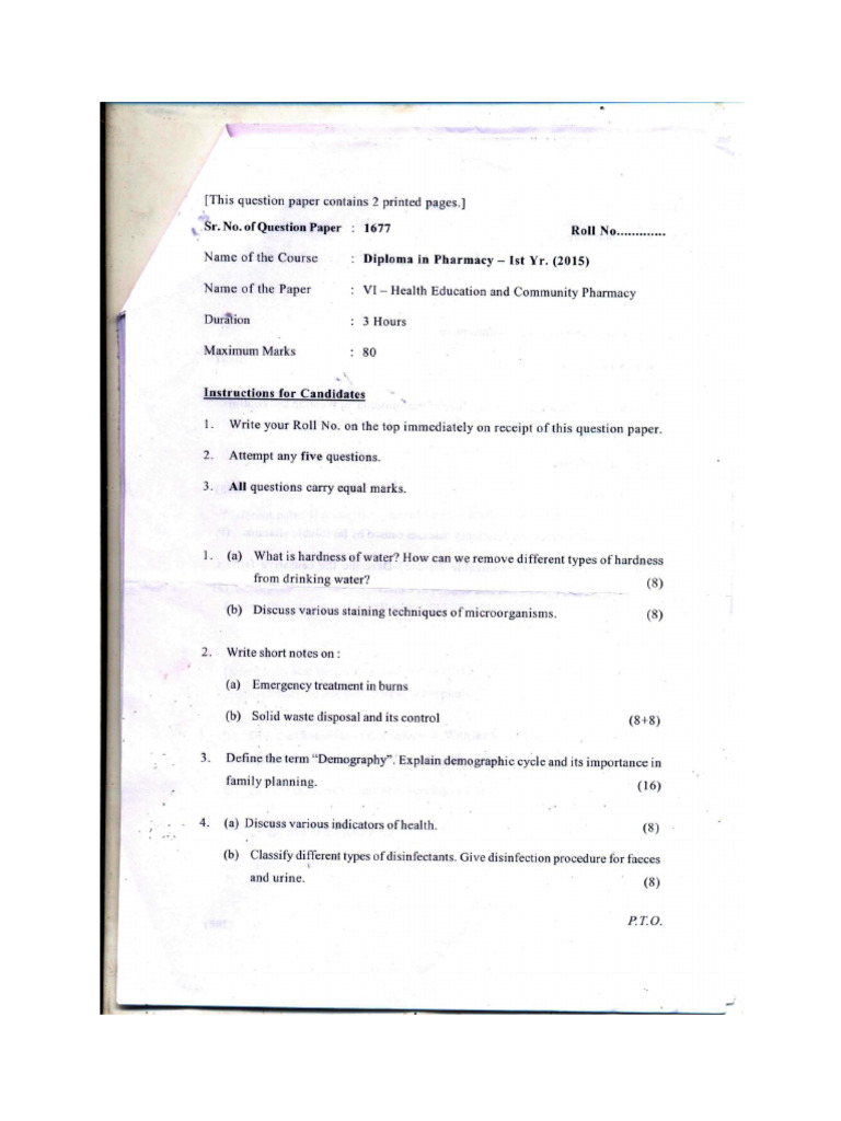 D.pharm Ist Yr Annual Exam Health Education Community Pharmacy Paper | PDF