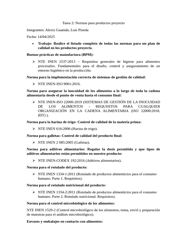 Normas de Calidad para Productos Alimentarios | PDF | Alimentos ...